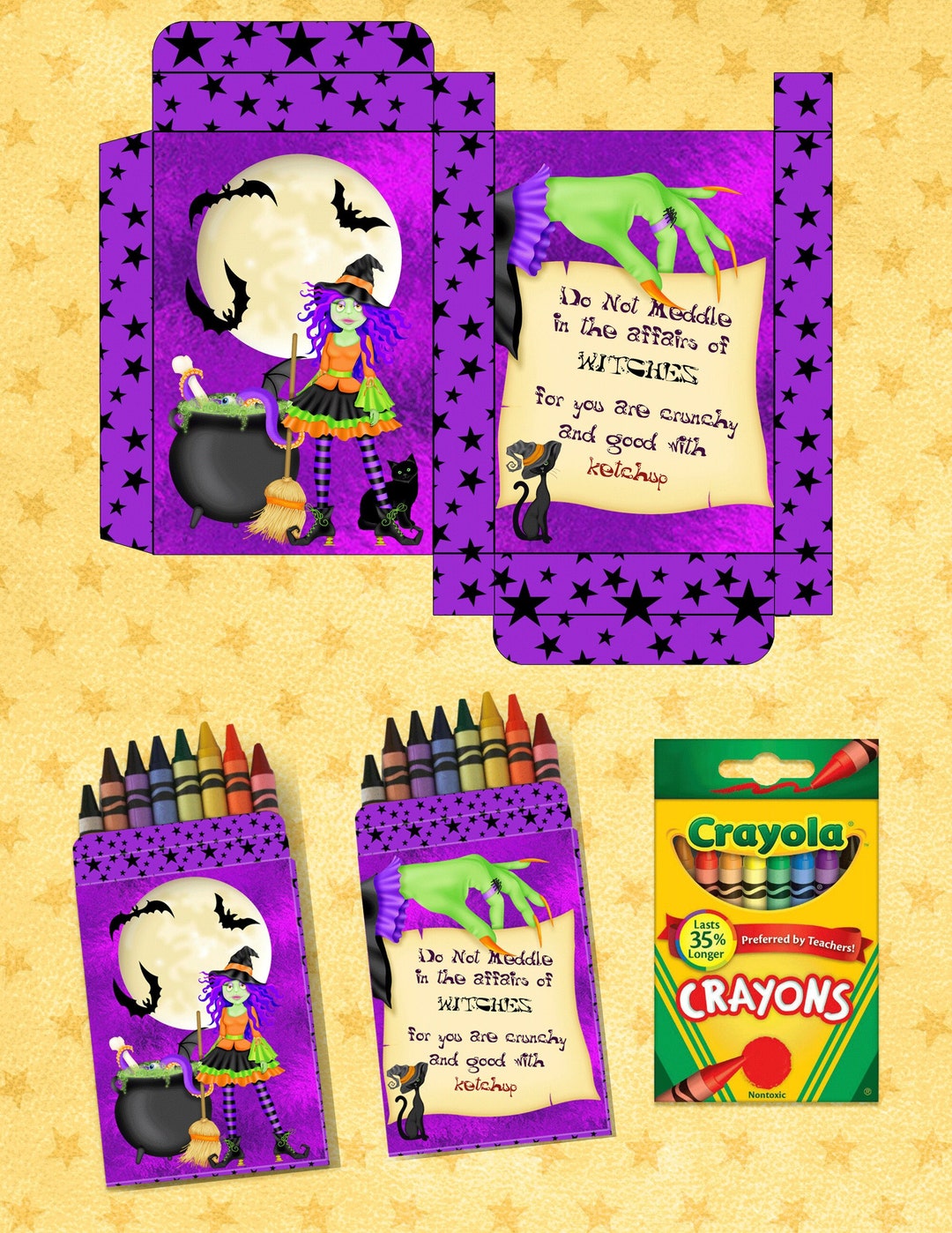 Digital Printable Halloween Crayon Box - Trick or Treat Box - Witch ...