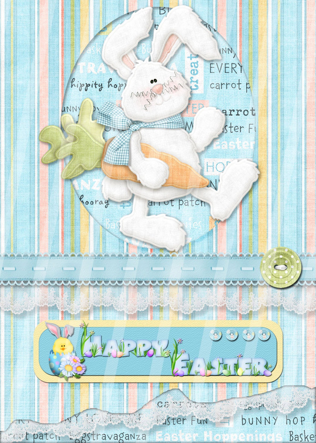 Digital Printable Easter Greeting Card 5 X 7 - DIY Bunny Greeting Card ...