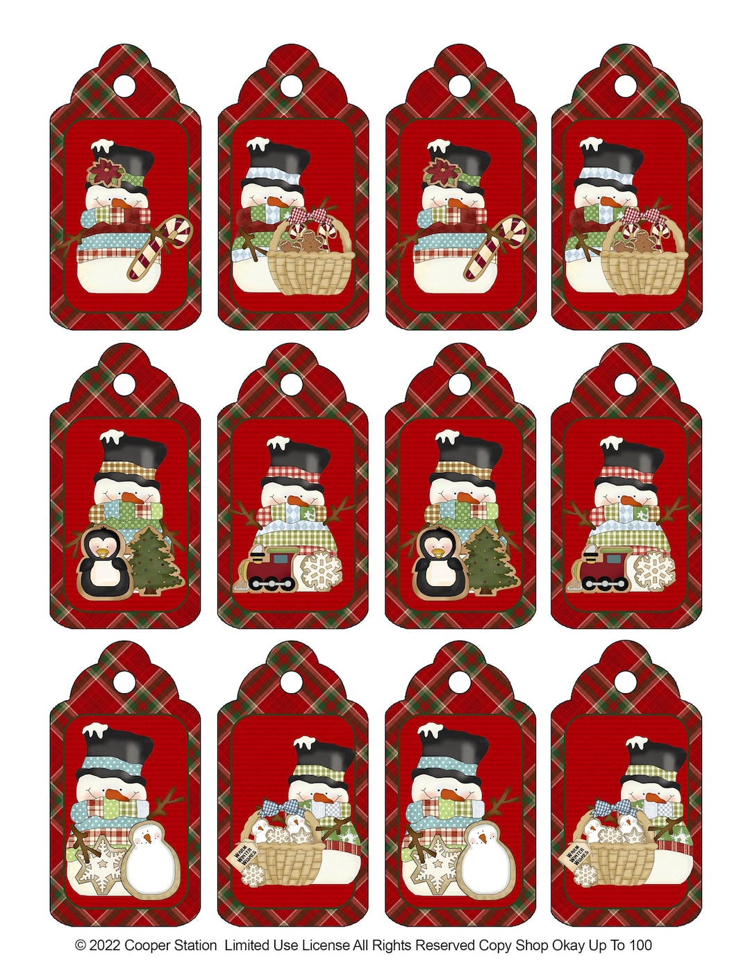 Holiday Plaid Snowman Digital Gift Tags - Etsy