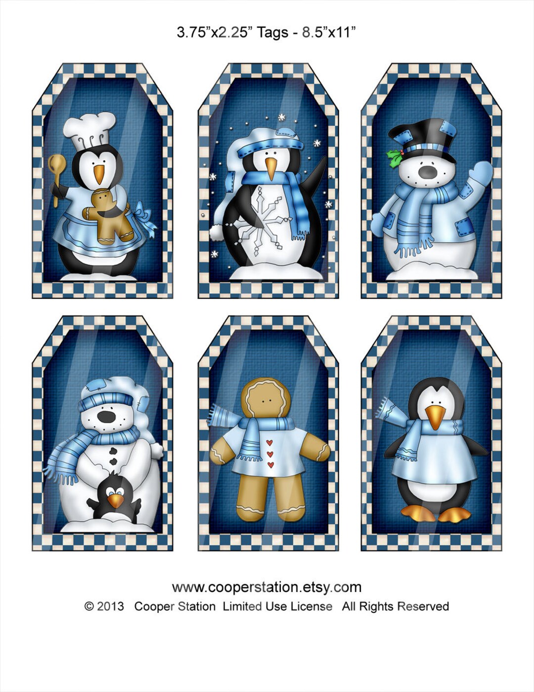 Digital Printable Large Christmas Gift Tags Shades of Blue Design - Etsy