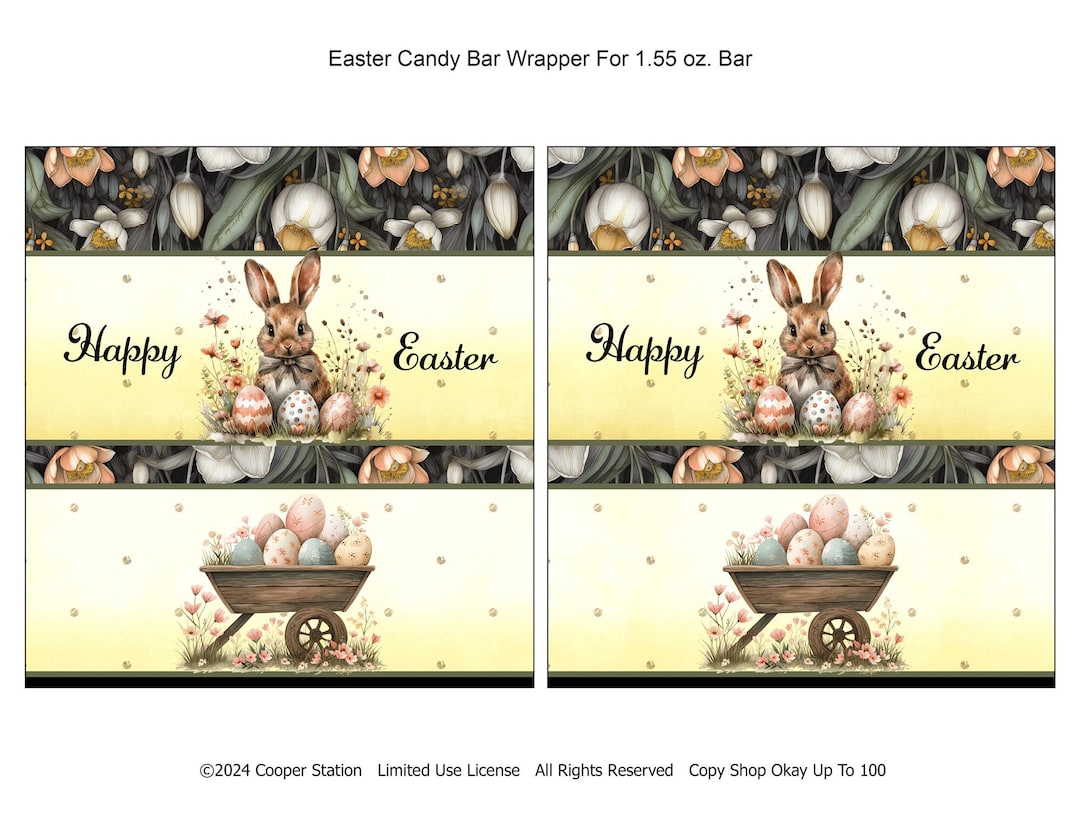 Printable Digital Botanical Easter Bunny Candy Bar Wrapper Chocolate ...