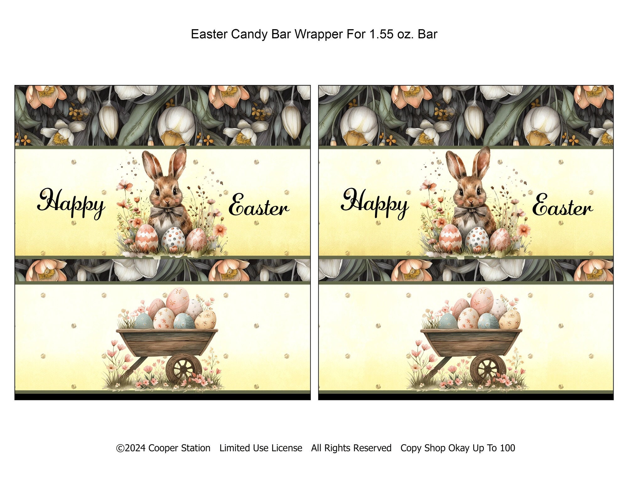Printable Digital Botanical Easter Bunny Candy Bar Wrapper - Chocolate ...