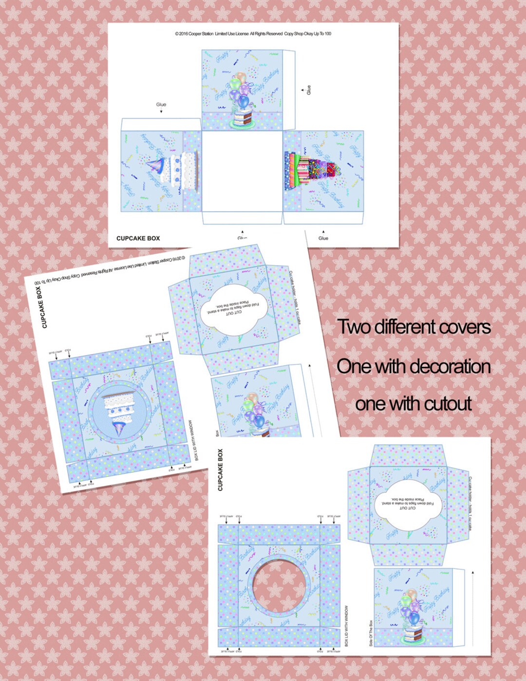 Digital Printable Birthday Cupcake Box Party Favor cupcake Holder - Etsy