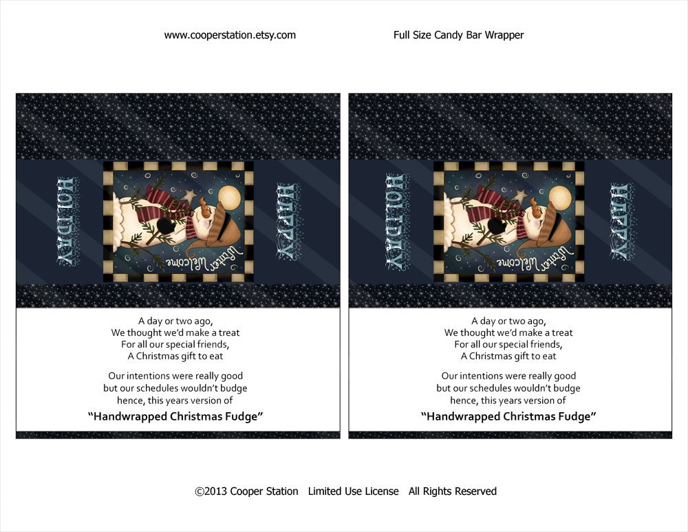 Digital Candy Bar Wrapper Christmas Fudge | Etsy