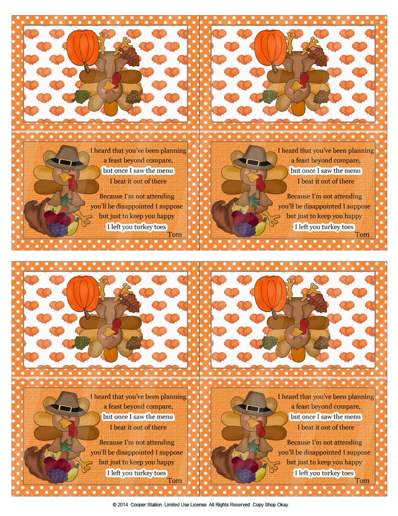 Digital Printable Turkey Toes Bag Toppers - Etsy