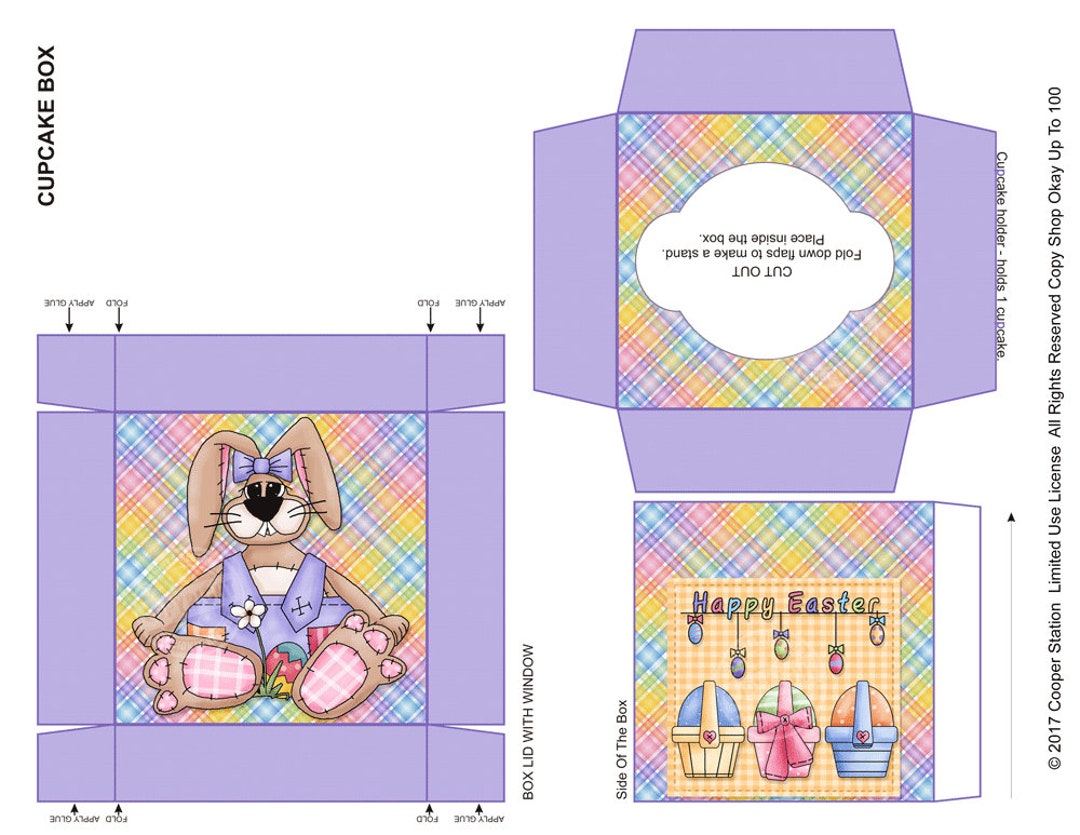 Digital Printable Easter Cupcake Box - Easter Primitive Look Cupcake ...