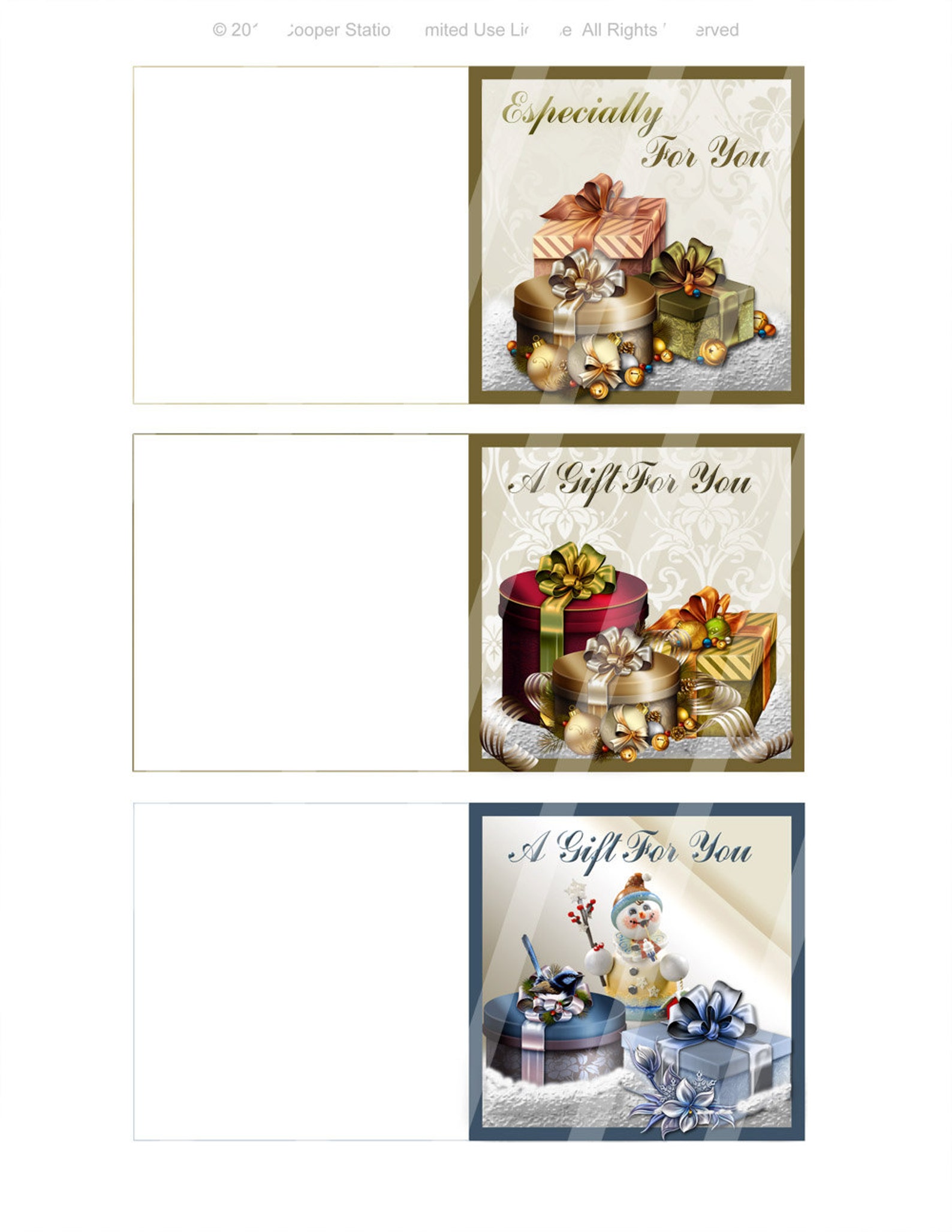 Digital Printable Christmas Gift Note Cards Set of Three With Envelopes ...