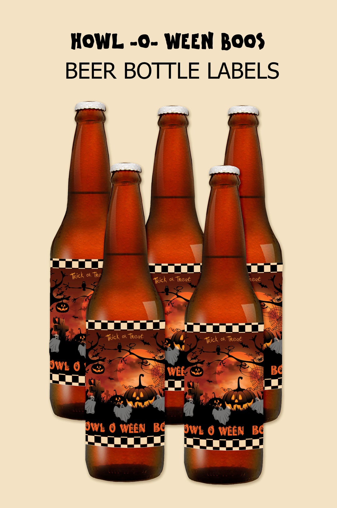 Digital Printable Halloween Beer Bottle Labels -howl-o-ween - Bottle ...