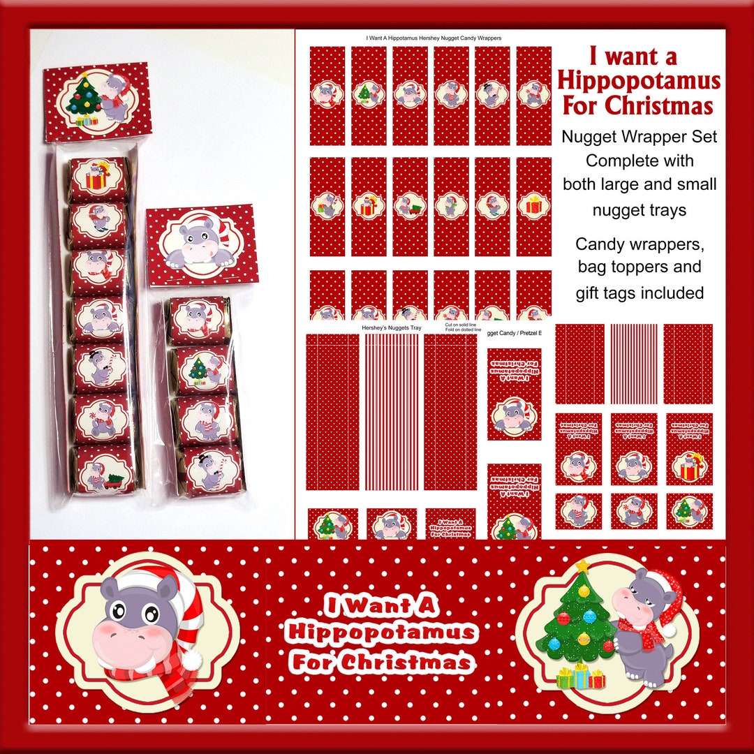 Hippopotamus for Christmas Chocolate Nugget Candy Bar Wrappers With ...