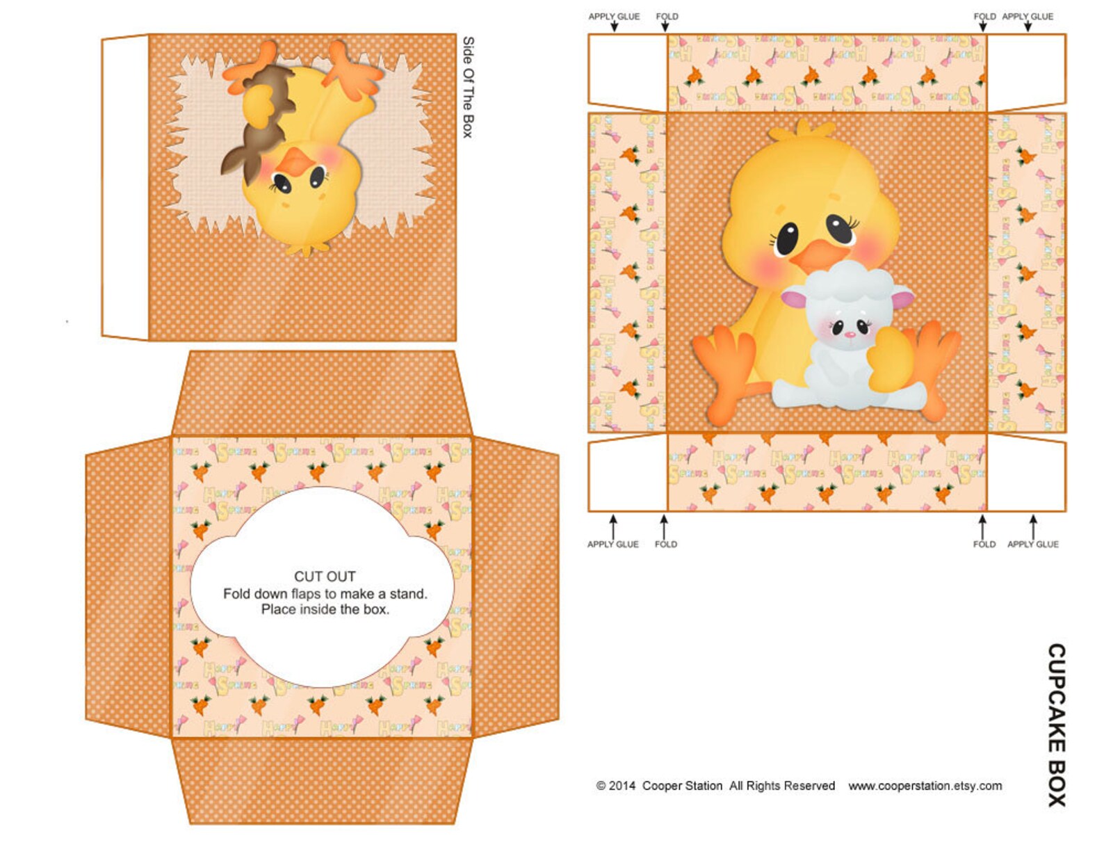 Digital Printable Easter Cupcake Box DIY Bunny and Chick | Etsy