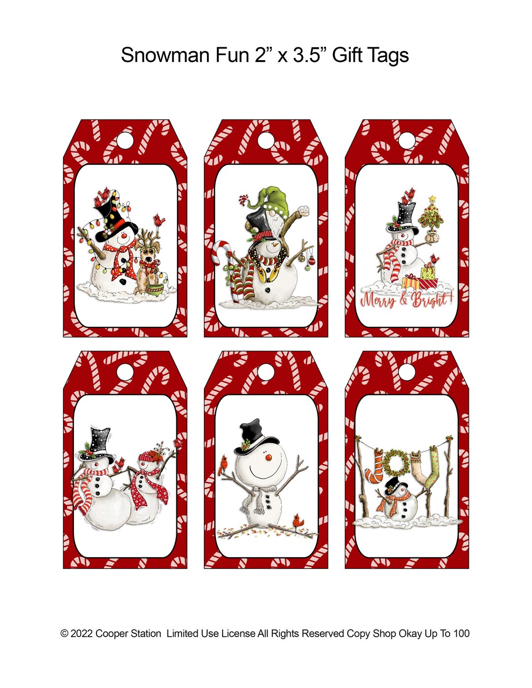 Candy Cane and Snowman Digital Gift Tags - Etsy