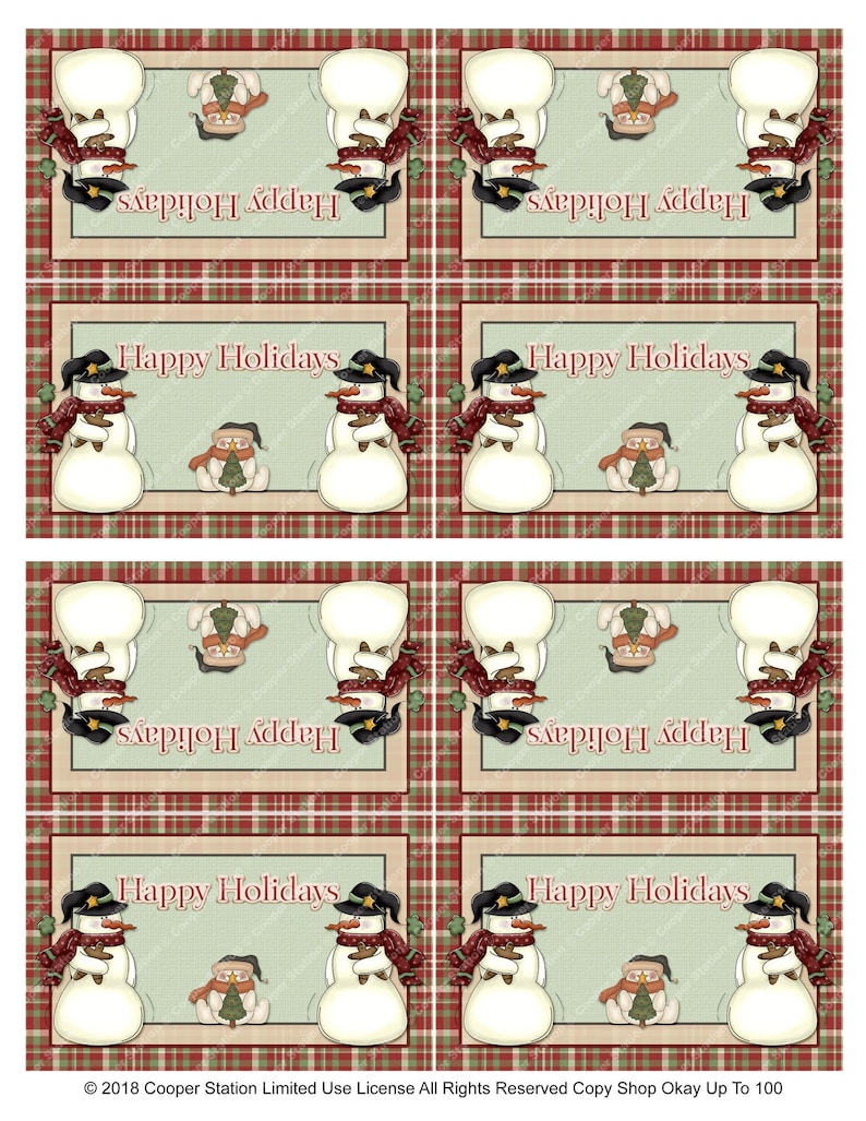 Digital Printable Bag Topper Happy Holiday Snowman Treat Bag Toppers ...