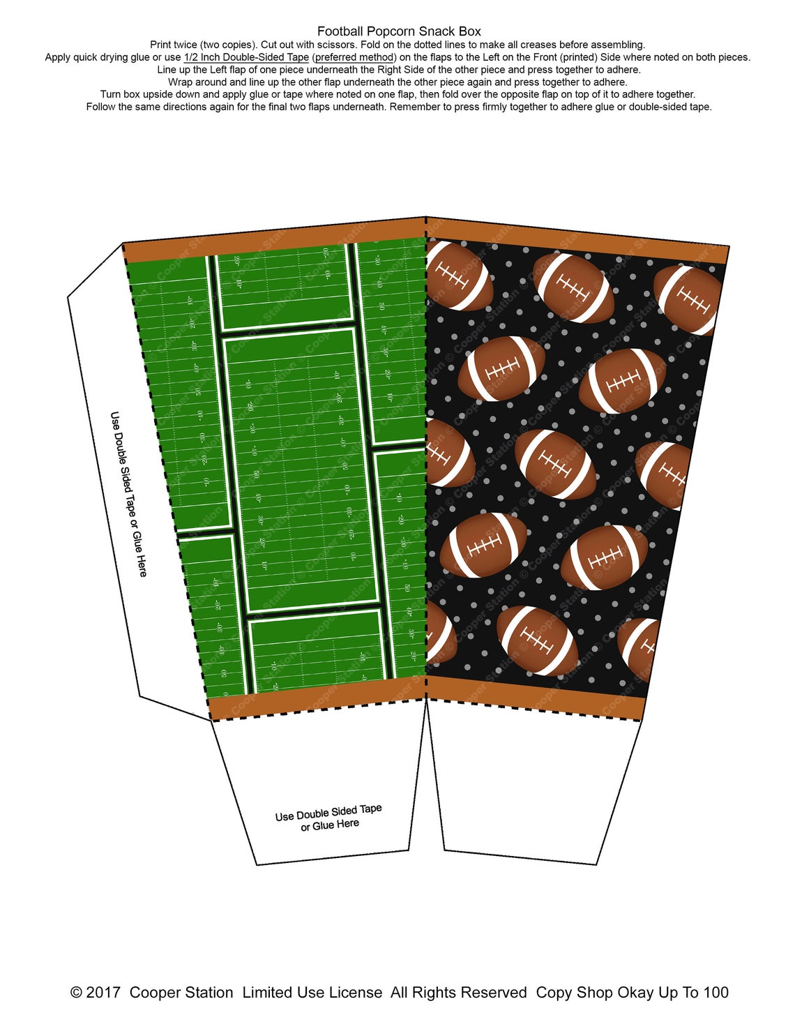 Printable Digital Football Popcorn Snack Box - Football Treat Box ...