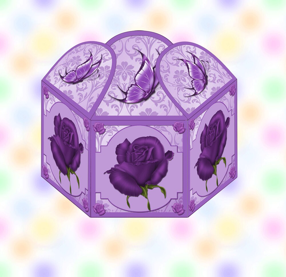 Printable Digital Gift Box Deep Purple Roses | Etsy