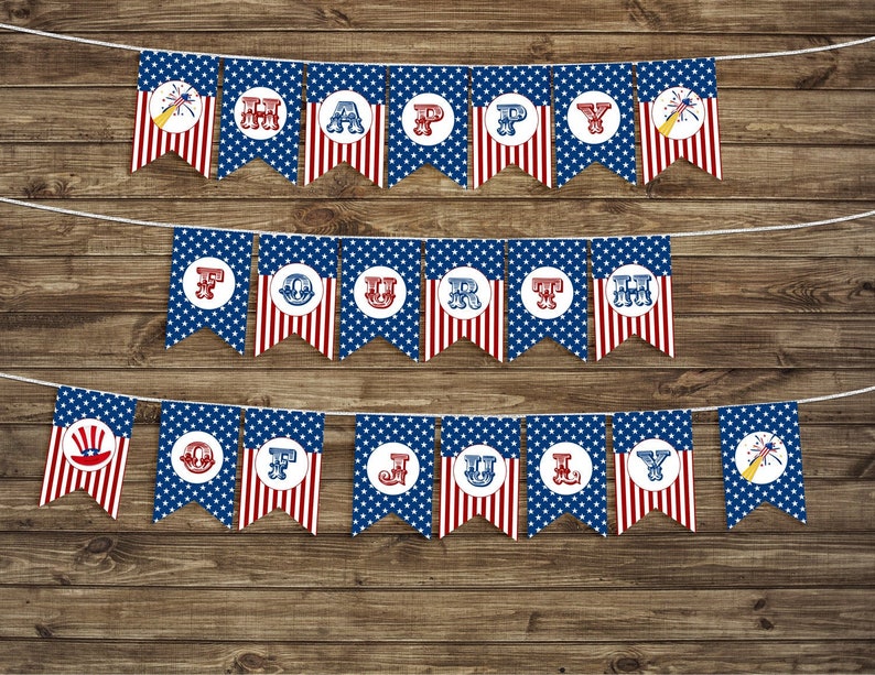 Fourth of July Party Banner - Independence Day Bunting - Red White and ...
