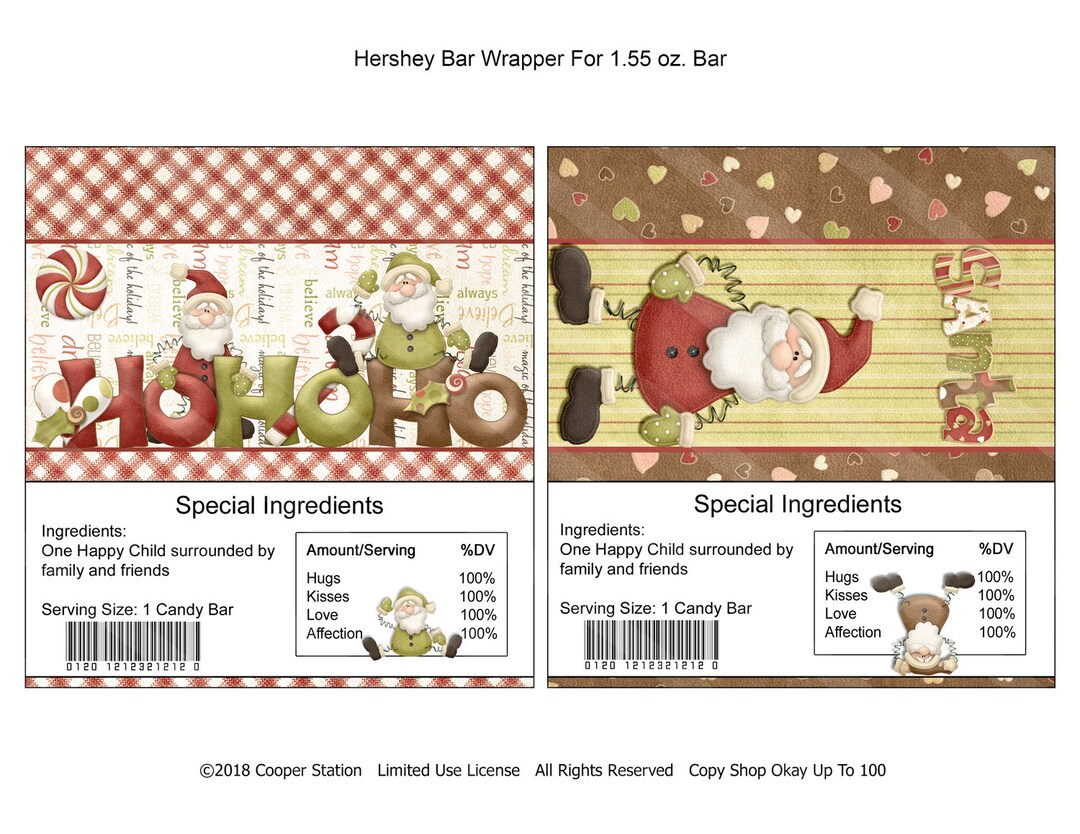 Digital Candy Bar Wrappers Instant Download - Christmas Candy Wrapper ...