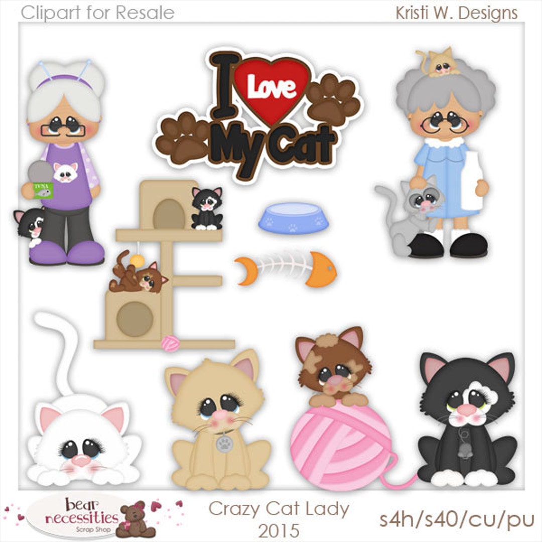 Clipart -crazy Cat Lady -cat Clipart - Pet Clip Art - Kristi W Designs ...