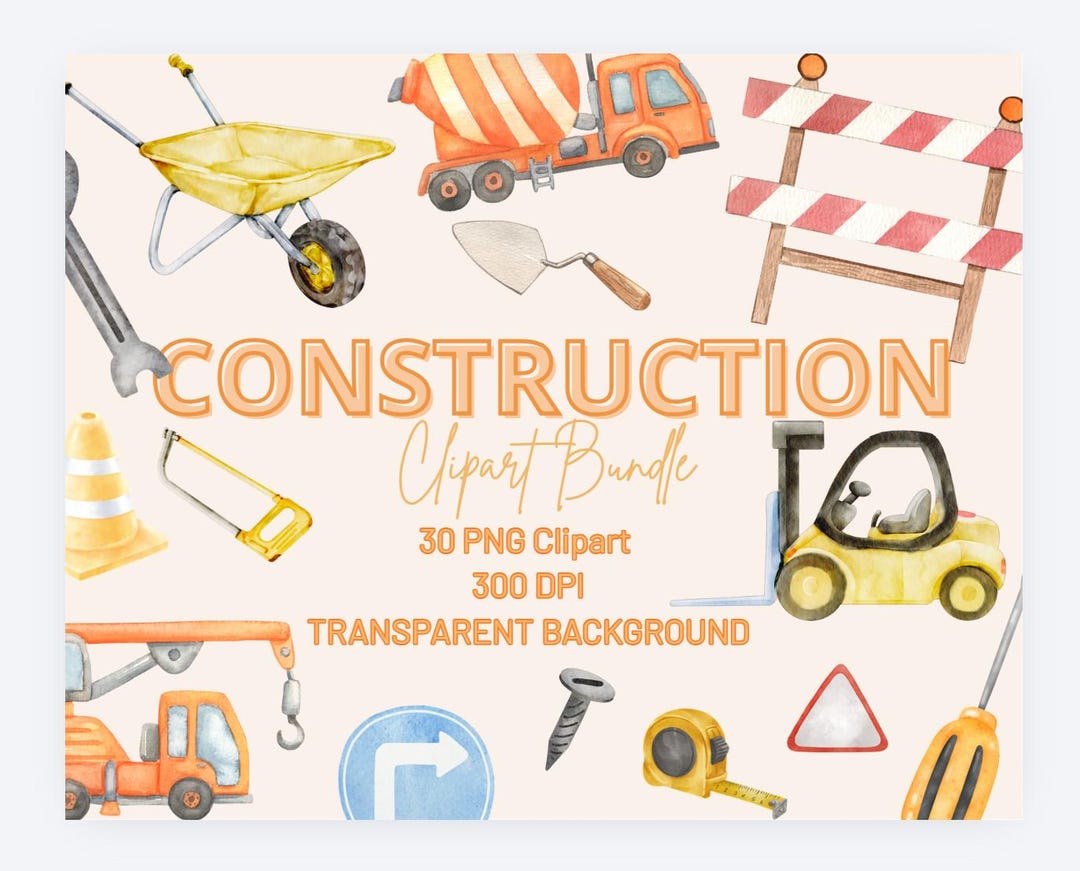 Construction Clipart Bundle PNG | Watercolor Construction Vehicles ...