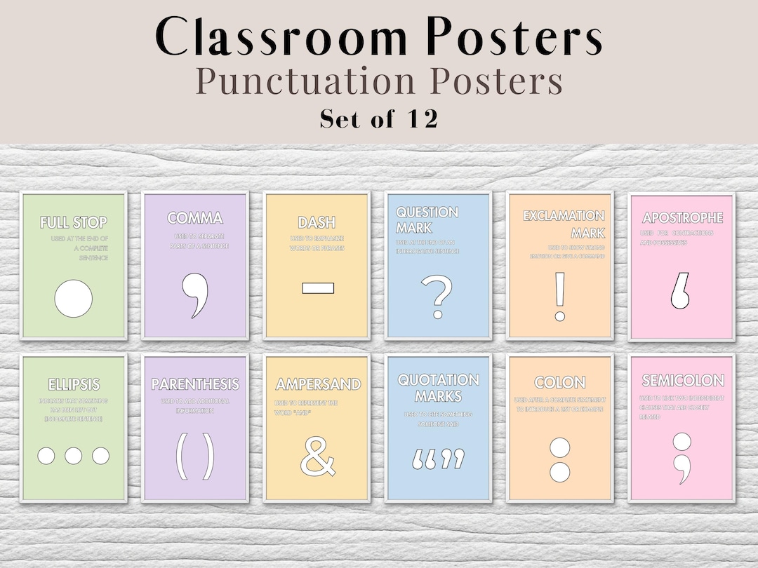 Punctuation Posters Set of 12, English Classroom Posters, Classroom ...