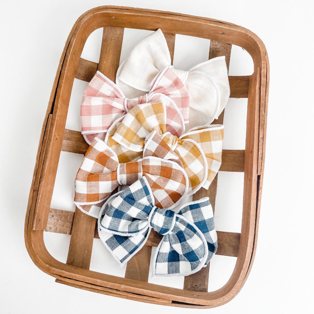 Baby Bow Headbands, Gingham Hair Bows, Fable Baby Bows, Baby Girl ...