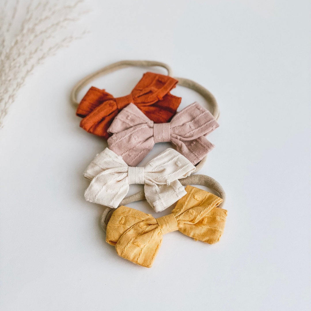 Neutral Linen Knot Bows, Baby Girl Headbands, Small Baby Bows, Cotton ...