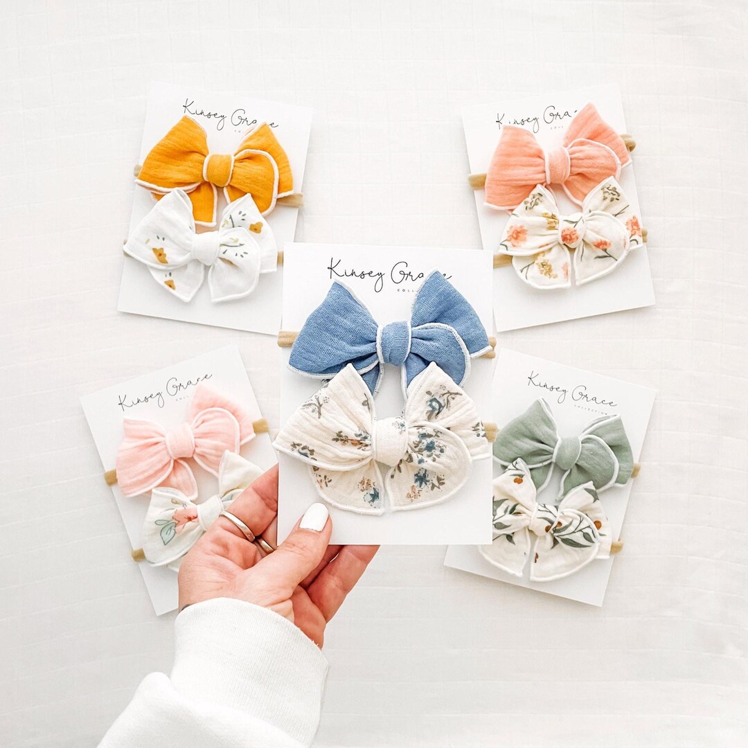 Summer Baby Bow Set, Baby Girl Headbands, Newborn Girl Bows, Cotton ...