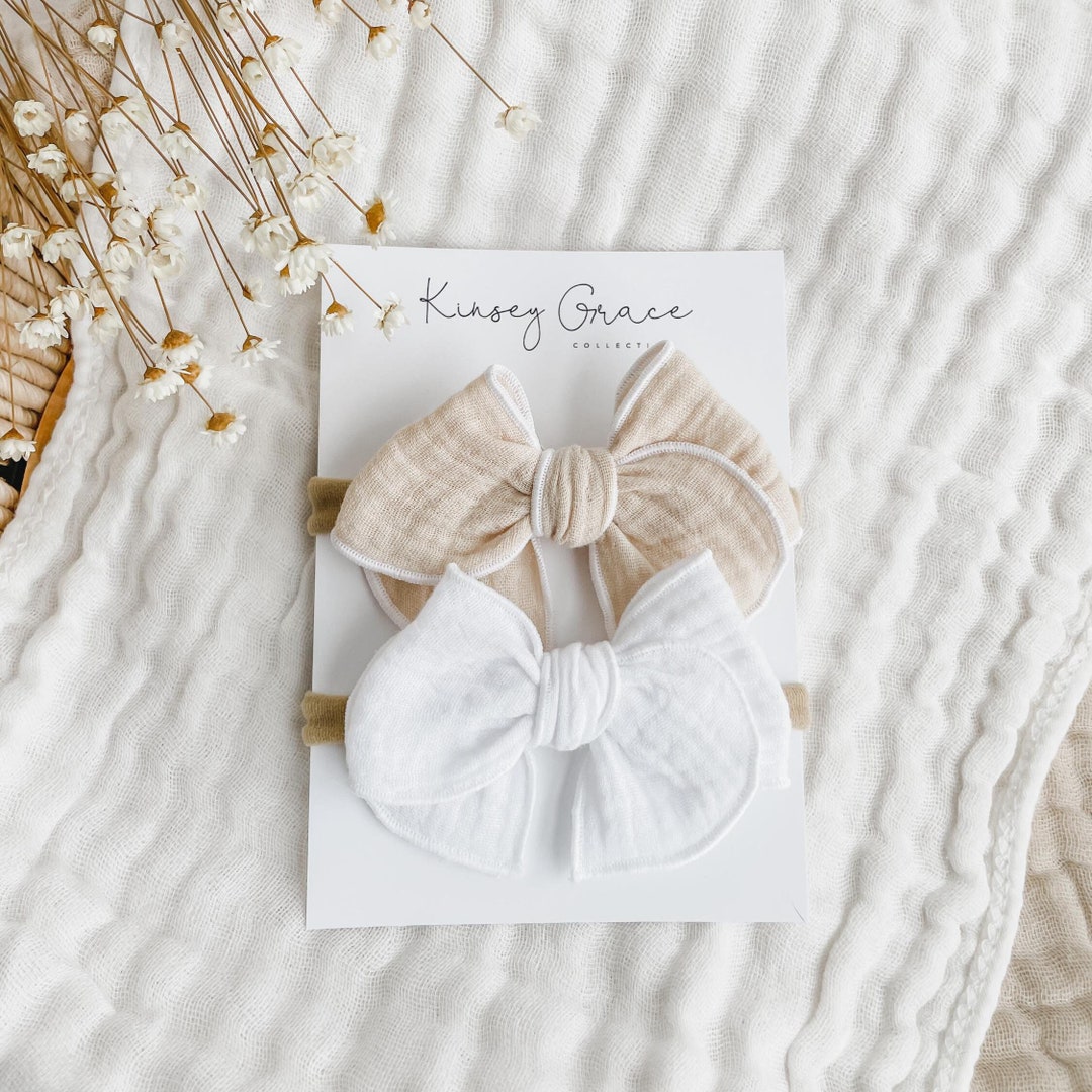 Neutral Bow Set, Baby Girl Bows, Baby Headbands, Newborn Girl Bow ...