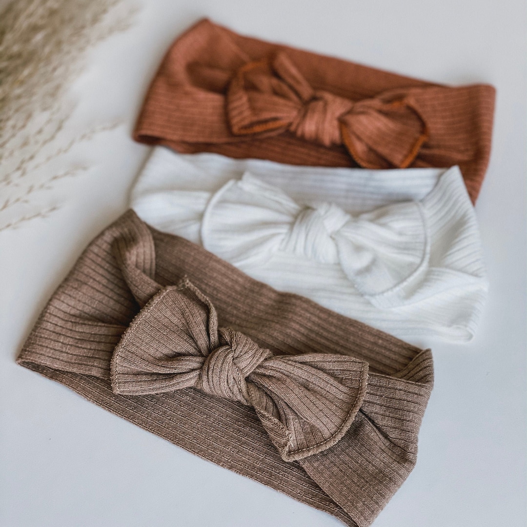 Ribbed Nylon Baby Headband, Neutral Baby Bows, Infant Hair Bow, Turban ...