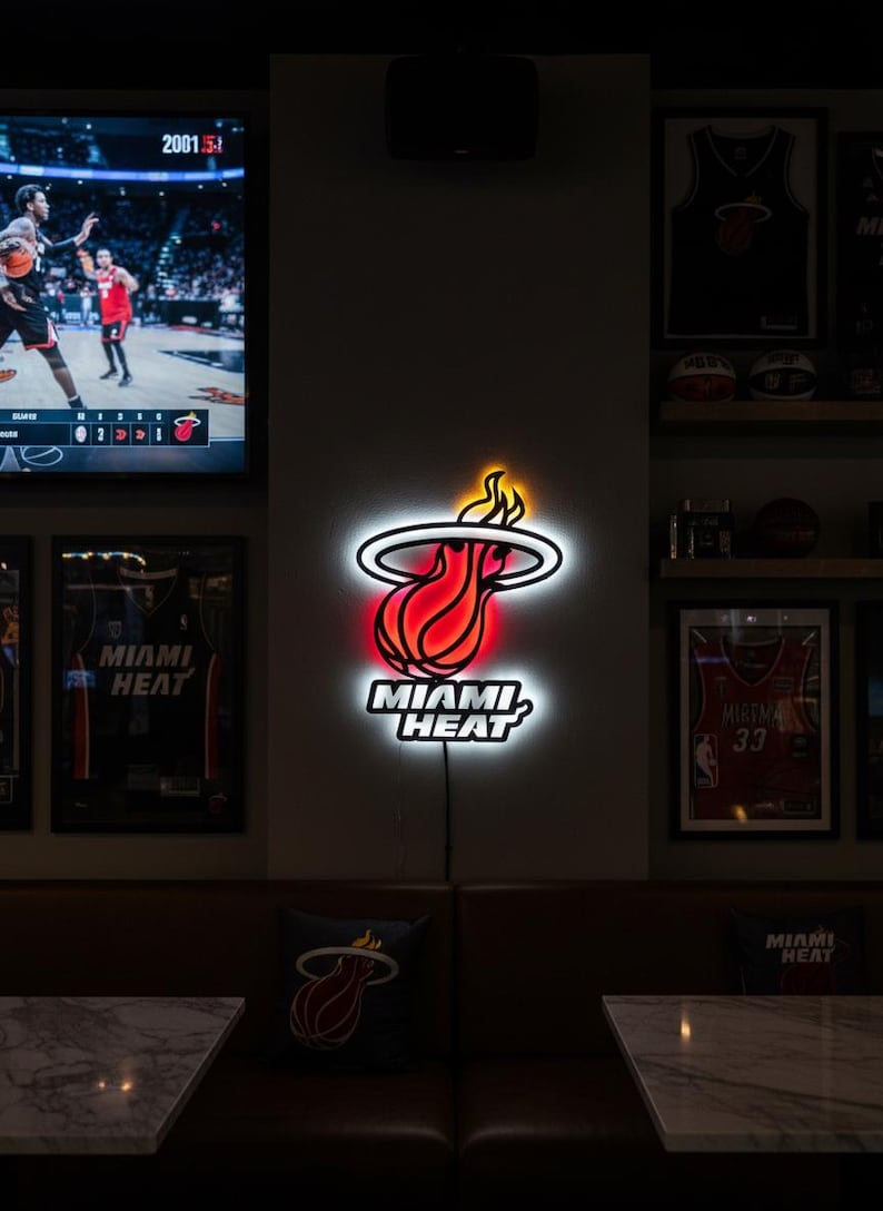 Miami Heat LED Wall Art - Team Logo Basketball Decor | Man Cave Game ...