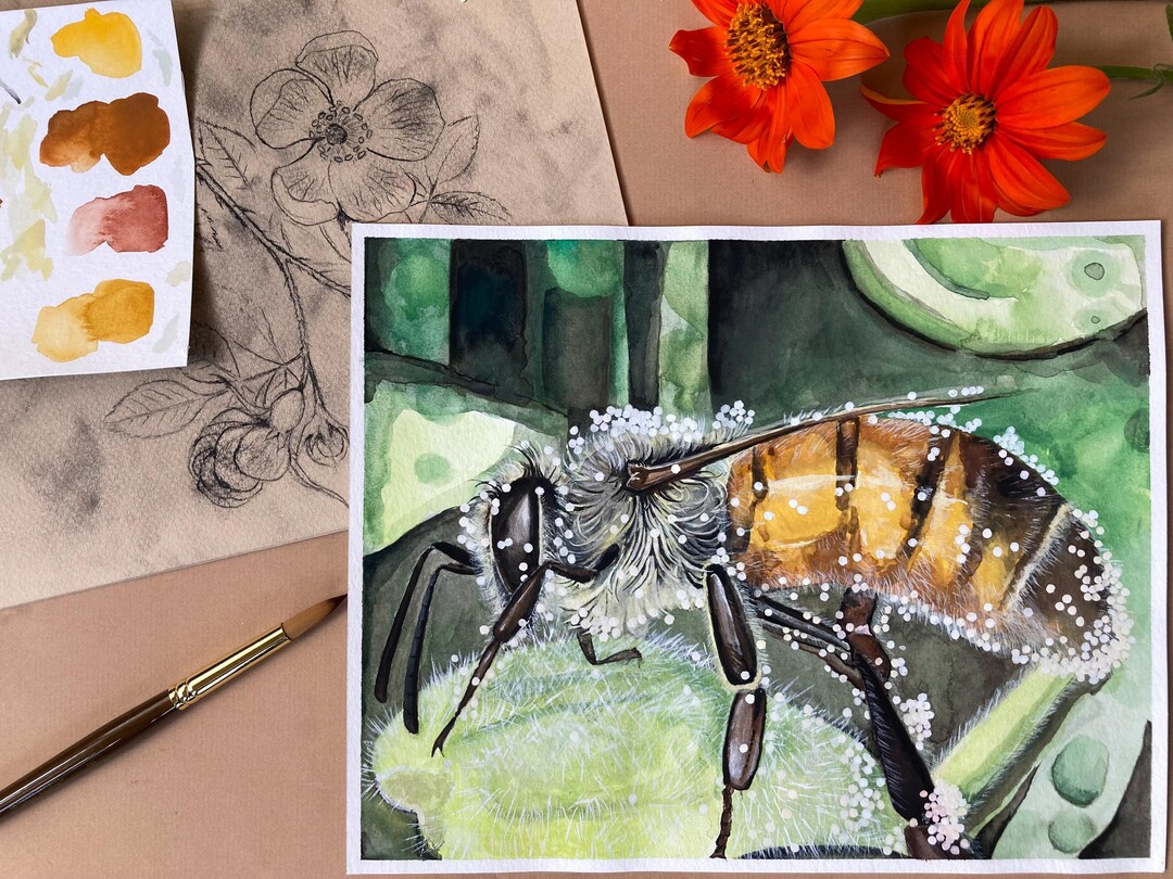Hollyhock Pollen - Original Painting - Gouache - Naturalist Watercolor ...