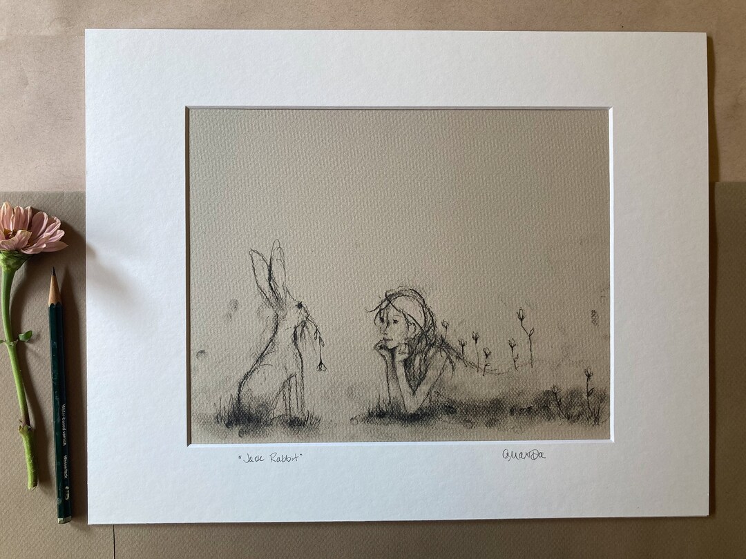 Jack Rabbit Art Print: Matted Charcoal Illustration (fits 11x14 Frame ...