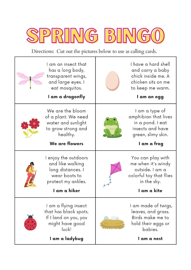 Spring Bingo Game for Kids Printable, Classroom Activity, Preschool ...