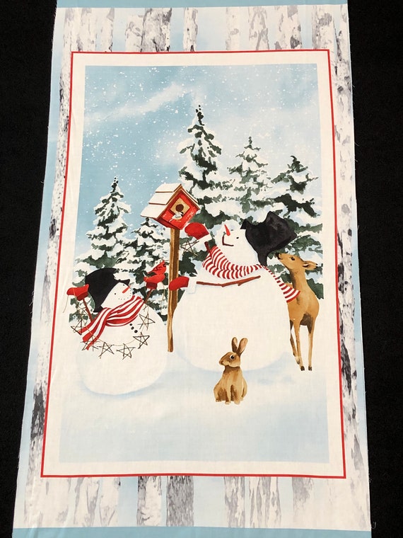 Snow Days Fabric Panel Snowman Wilderness Scene Deer Bunny - Etsy