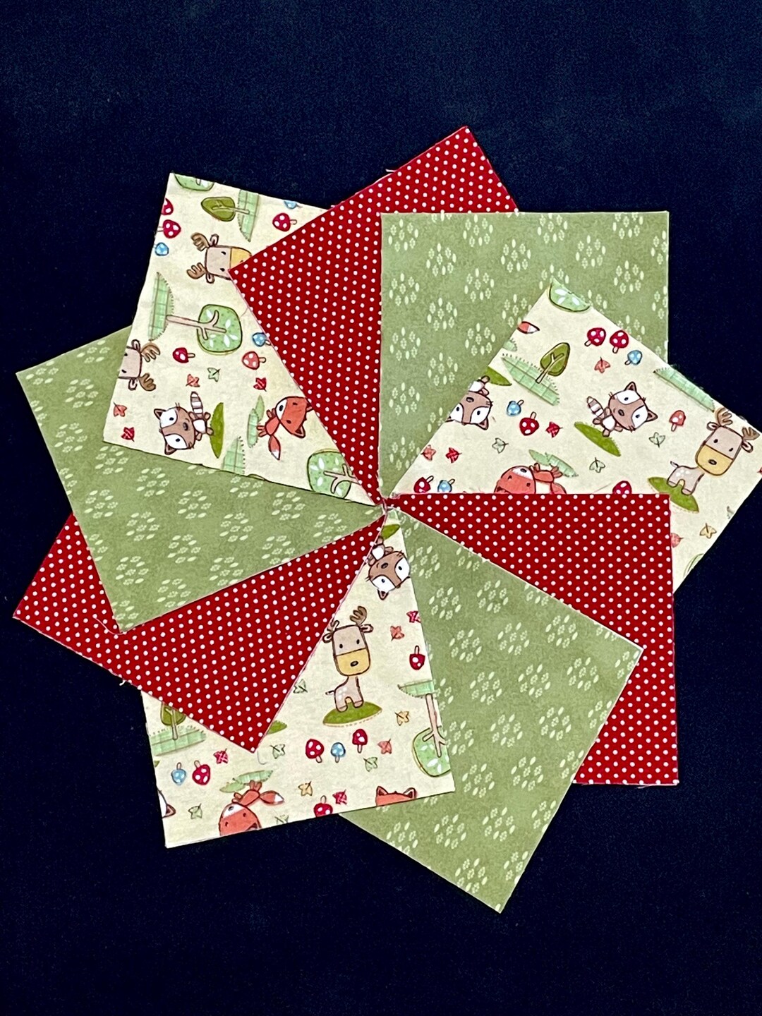 48 Woodland 7" Squares Flannel Quilt Blocks, Pre Cut Squares, Green Red ...