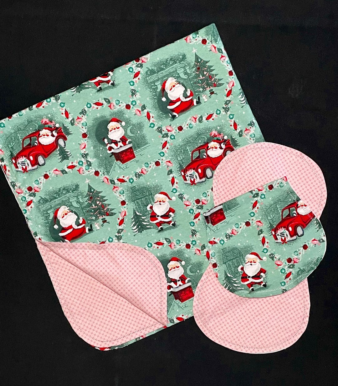Santa Claus Hemstitch Receiving Blanket and Burp Cloth Double Sided ...