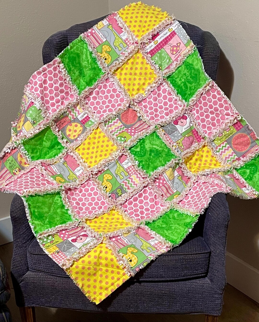 72 Bunny Giraffe Monkey Baby Rag Quilt Kit, Pre Cut Quilt Blocks 7 ...