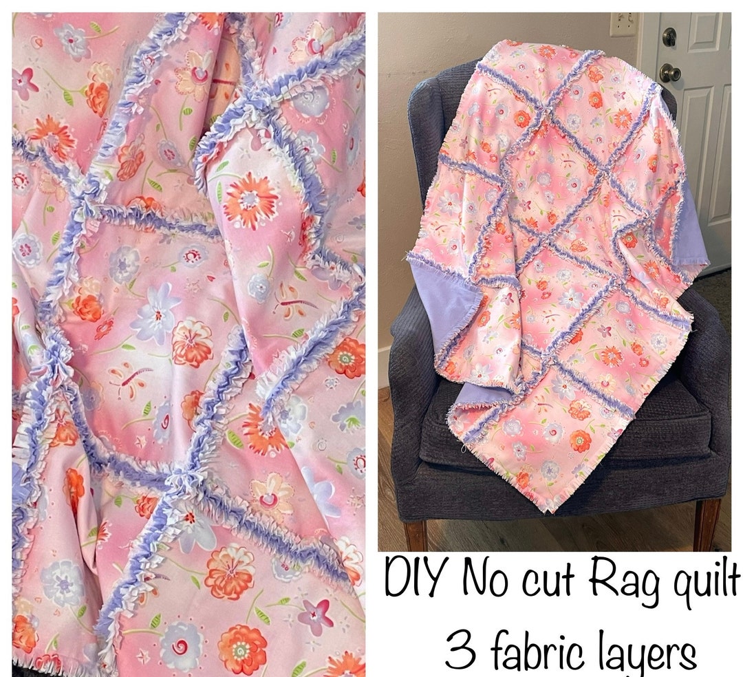 Purple Pink Coral Flower NO CUT Rag Quilt Bundle- DIY Floral Cotton ...