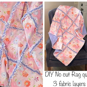 Purple Pink Coral Flower NO CUT Rag Quilt Bundle- DIY Floral Cotton ...