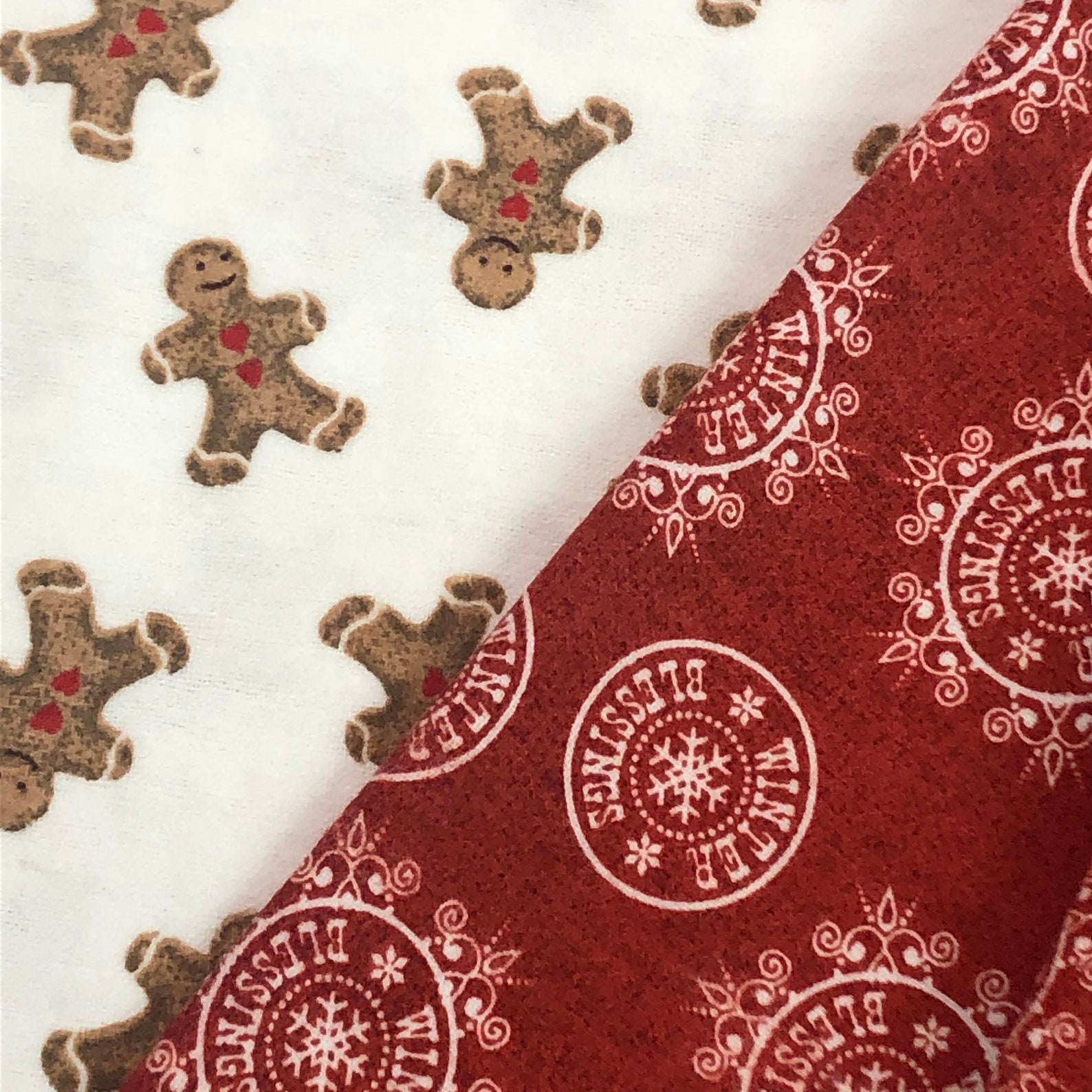 Gingerbread Christmas Fabric Red Snowflake Snow Sweet - Etsy