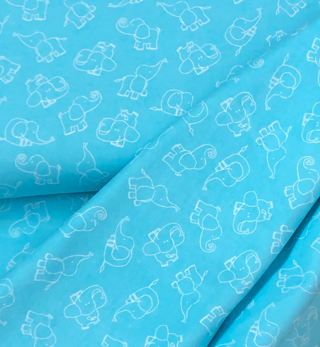 Elephant Aqua Blue Flannel White Outline of Elephant, Baby Sleepy Time ...