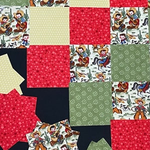 72 Western Cowboy Rag Quilt Kit, Pre Cut 7" Quilt Blocks, Cowboy Horse ...