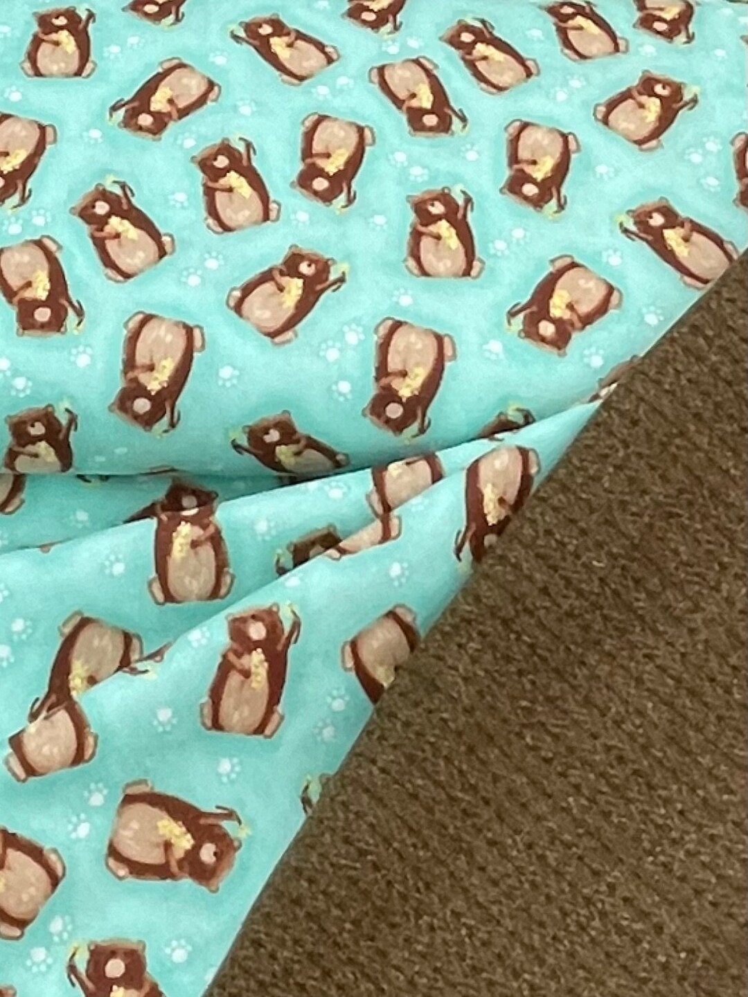 Bear Flannel Fabric, Brown Bear on Aqua, Soft, Brown Coordinate by AE ...