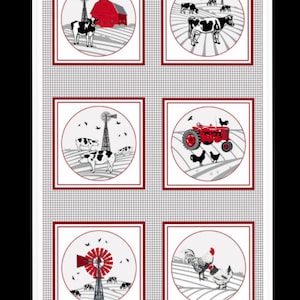 Scarlet Farm Fabric Panel, by Studio E, 100% Cotton, Red Barn, Pigs ...