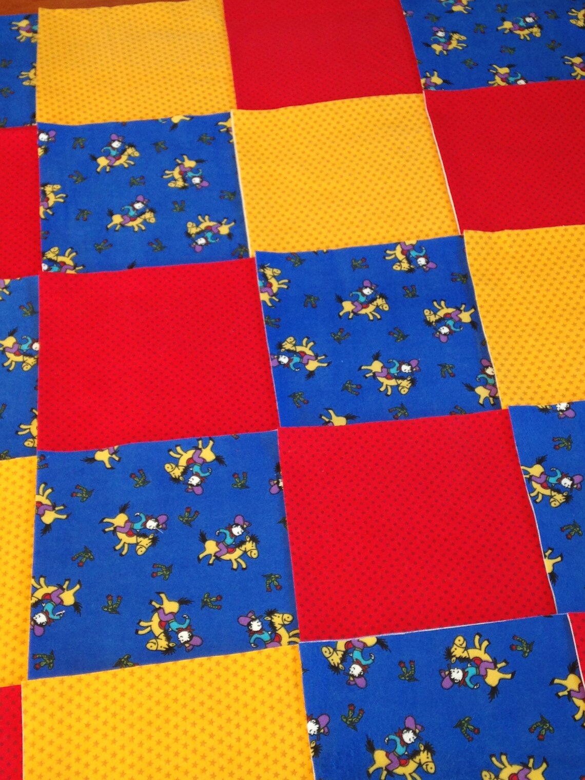 75 Cowboy Rodeo Pre Cut Rag Quilt Kit 8" Squares Blocks, Blue Red ...