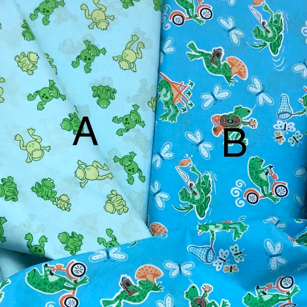 Froggy Frogs Fabric, Toad Fabric, Green Orange Blue, Toad Ally Terrific ...
