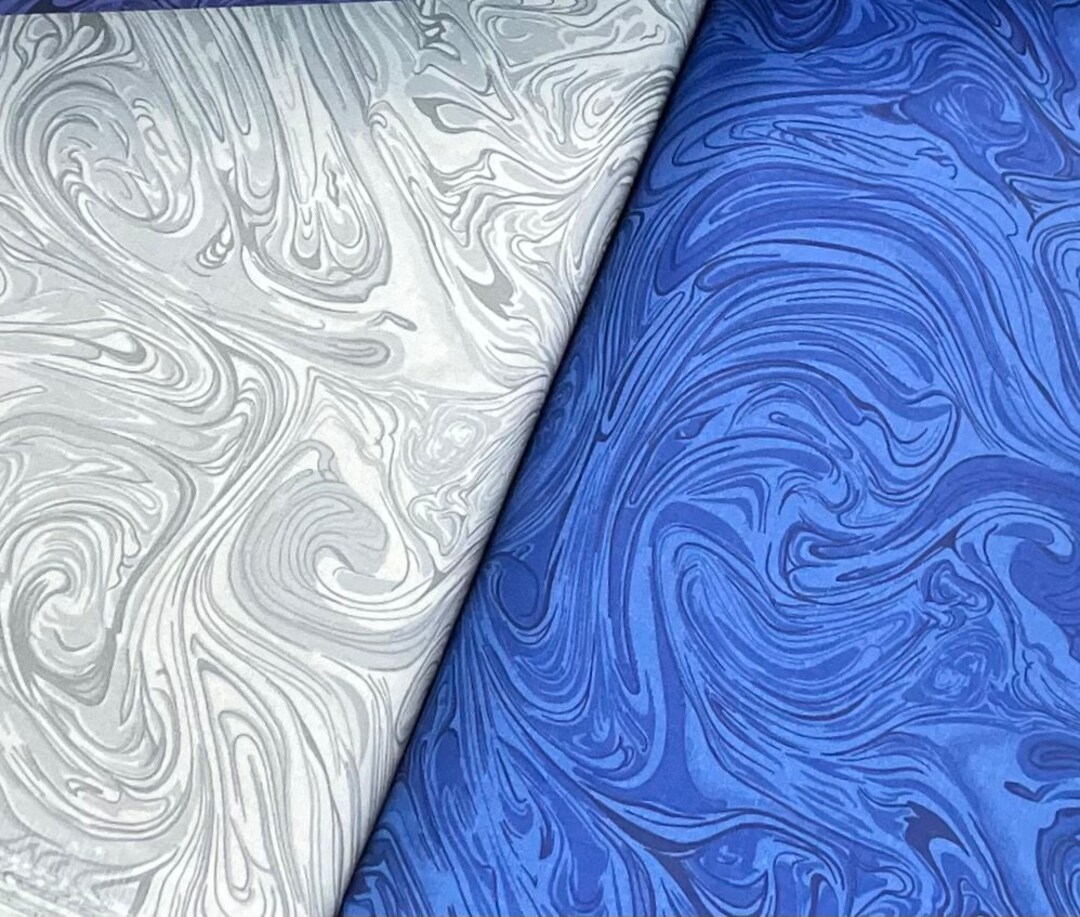 Marblecious Marble Fabric, Dove Gray, Royal Blue, Swirl Marble Cotton ...