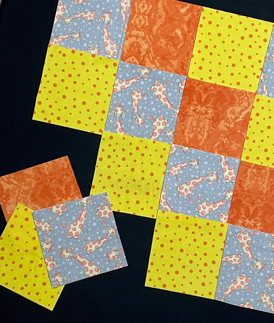 Giraffe Pre Cut Quilt Blocks, 48 Flannel Squares, Yellow Orange Dot ...
