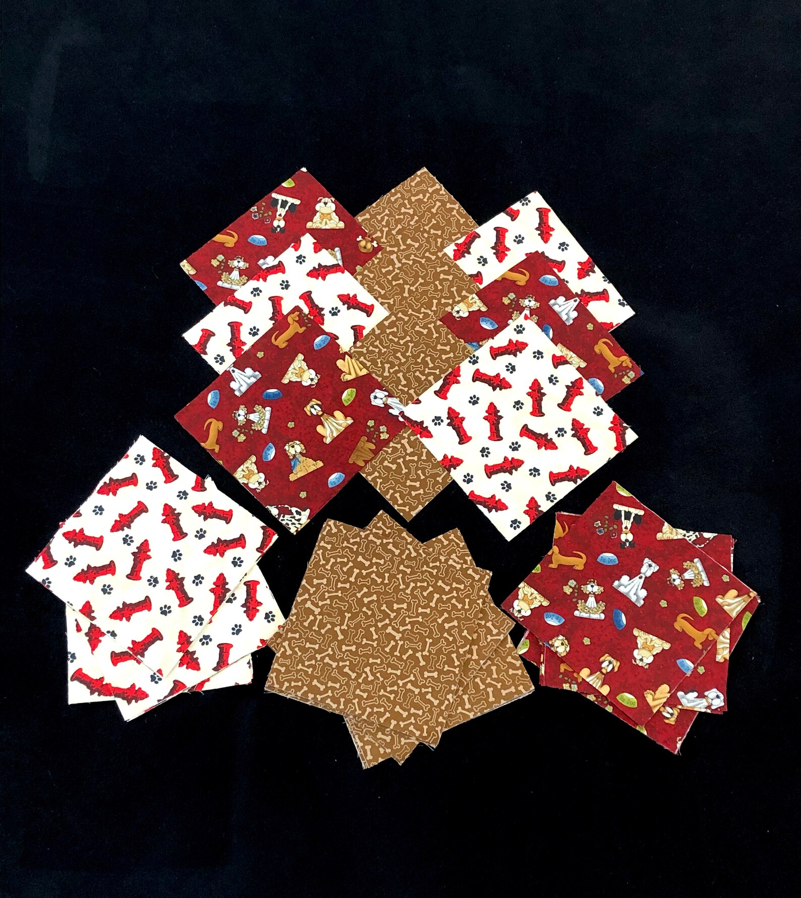 Puppy Dog Bones Paw Print Fabric, 8 Inch Square Quilt Blocks, Quilting ...