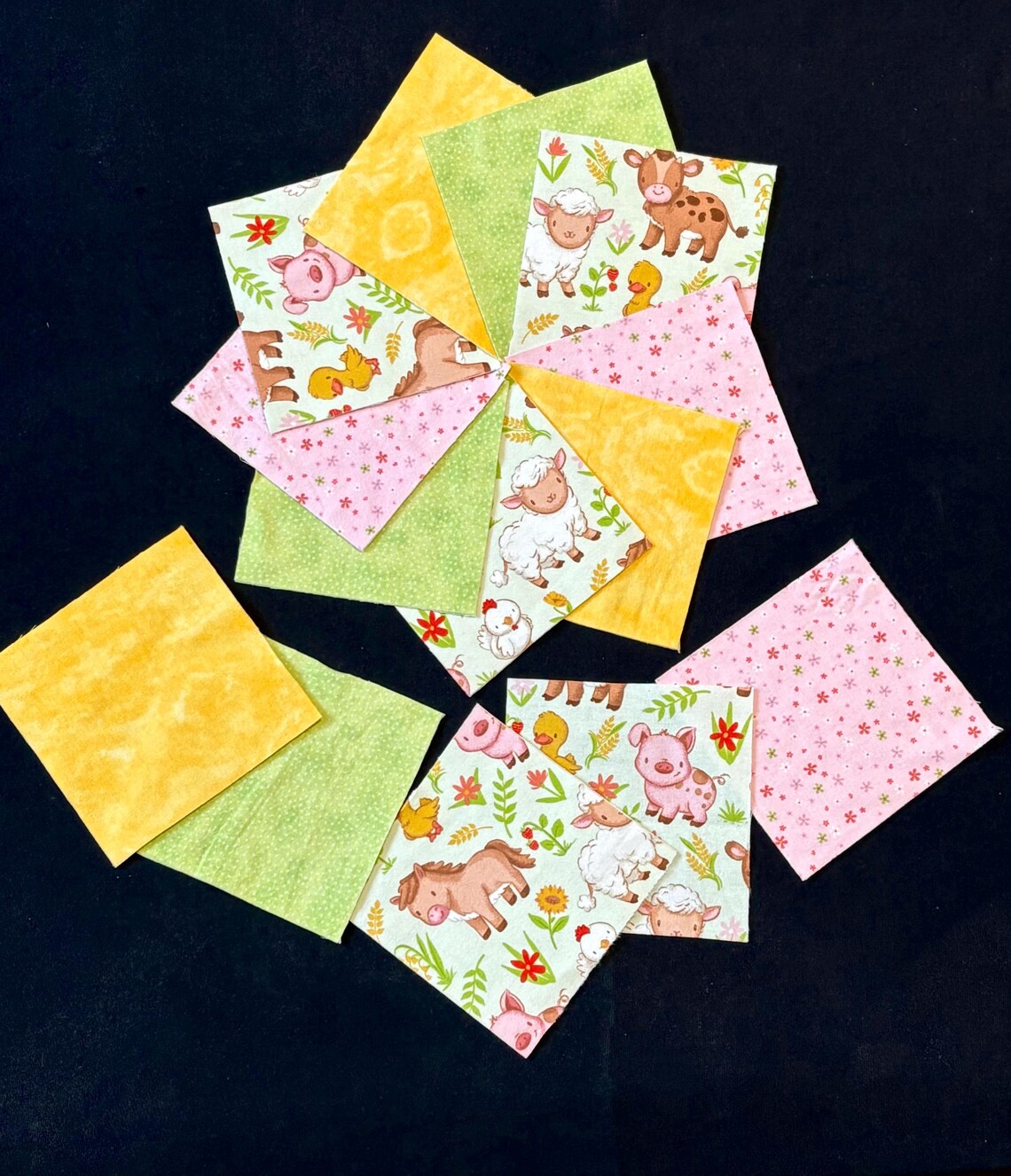 Farm Babies Grazing on Green Quilt Kit, 72 Flannel Squares, Baby Farm ...