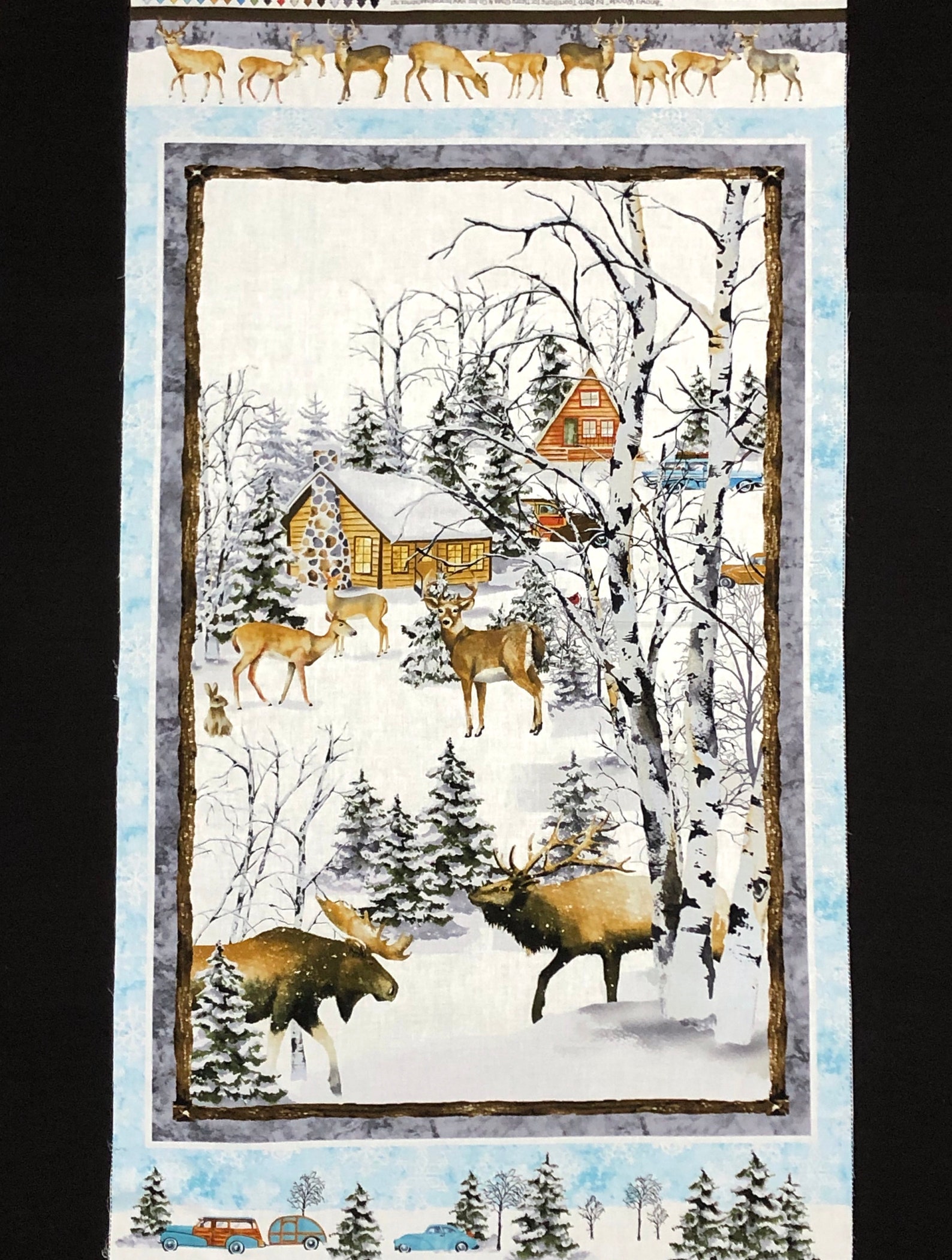 Snowy Woods Fabric Panel Pine Tree Cabins Winter Woodland | Etsy